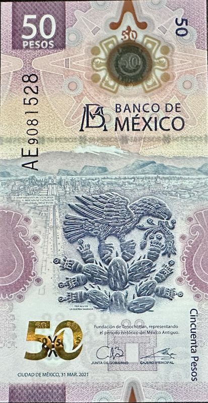 2021 BANK NOTE OF THE YEAR MEXICO 50 PESOS - Mayan's Currency World